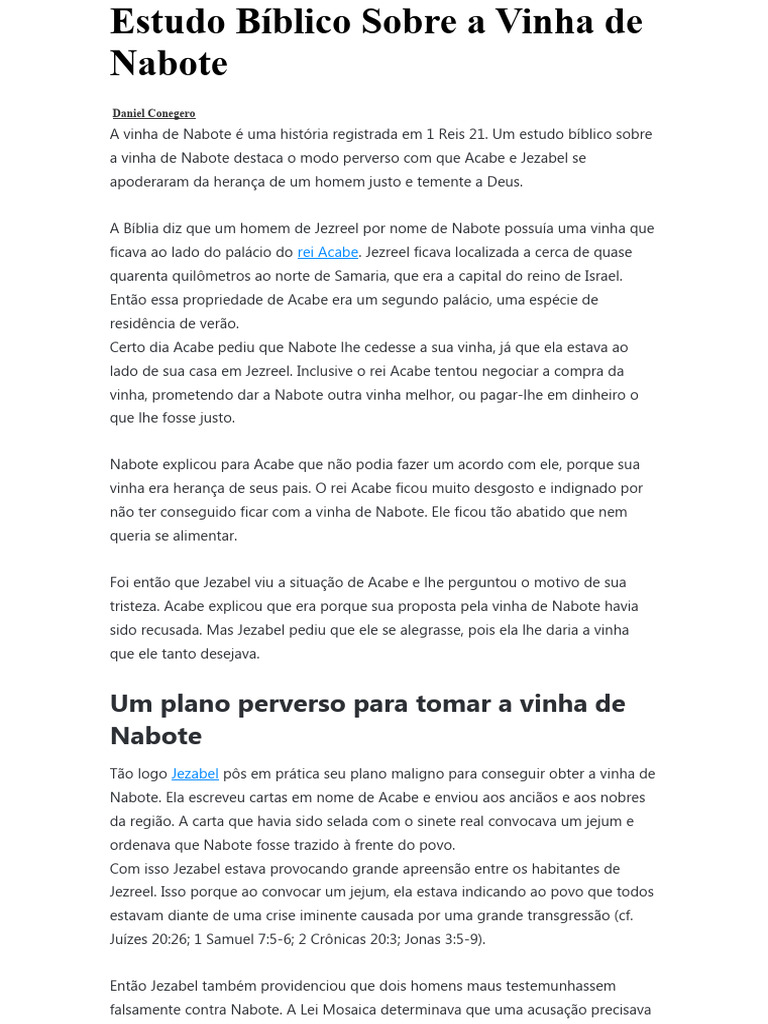 Estudo Bíblico Sobre A Vinha de Nabote | PDF