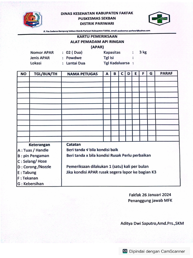 Kartu Inspeksi APAR | PDF