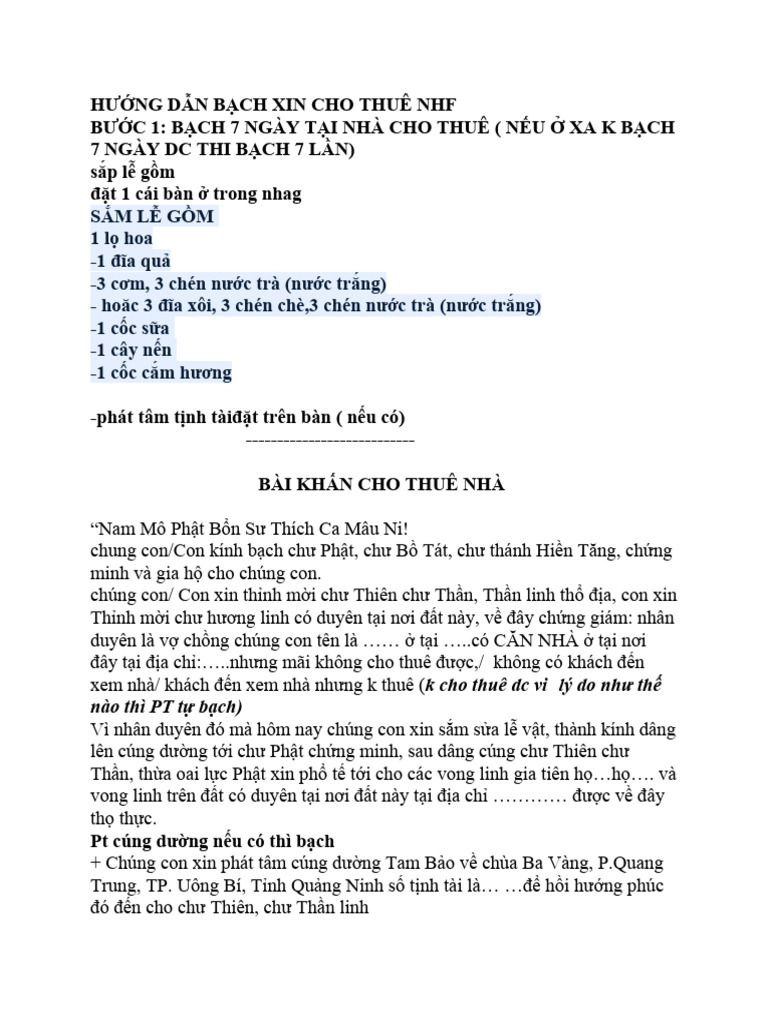 HƯỚNG DẪN BẠCH XIN CHO THUÊ NHF | PDF