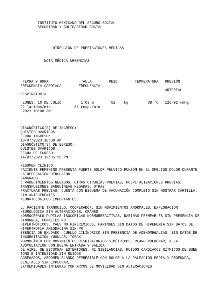 Nota Medica Urgencias Imss Docx 7 | PDF | Enfermedades y trastornos ...