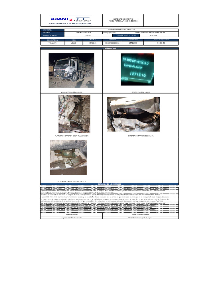Reporte de Evento en Cantera | PDF