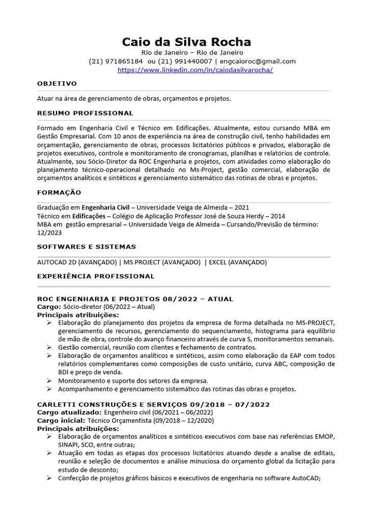 Currículo - Caio Da Silva Rocha 05-05-23 | PDF