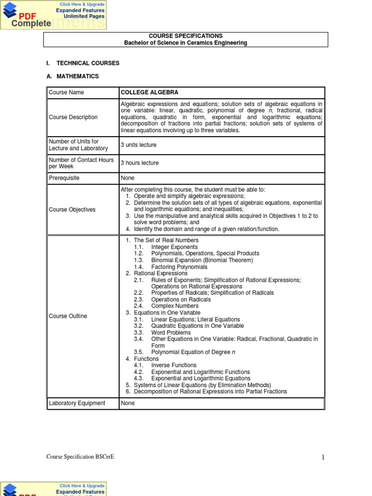 CMO 46 s2007 - Annex III Course Specification CerEng | PDF