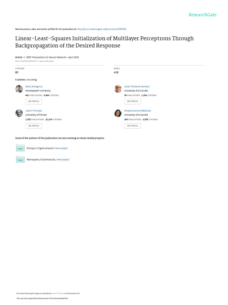 Paper Linear-Least-Squares Initialization - J. Principe | PDF | Mathematical Optimization | Mean ...