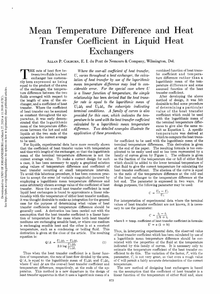Colburn de 2002 Mean Temperature Difference and Heat Transfer Coefficient in Liquid Heat ...