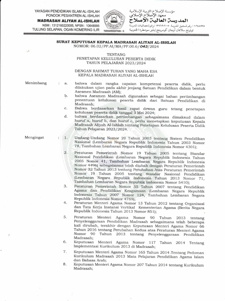 SK Kelulusan MA TP. 2023-2024 | PDF