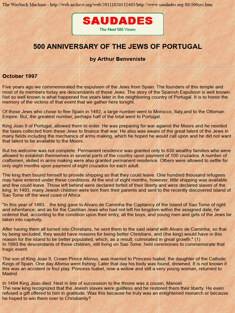 500 Anniversary of The Jews of Portugal | PDF | Jews