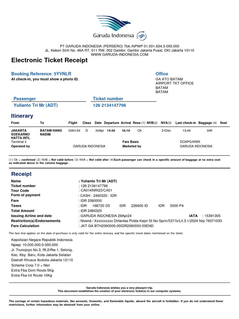 Your Electronic Ticket Receipt | PDF