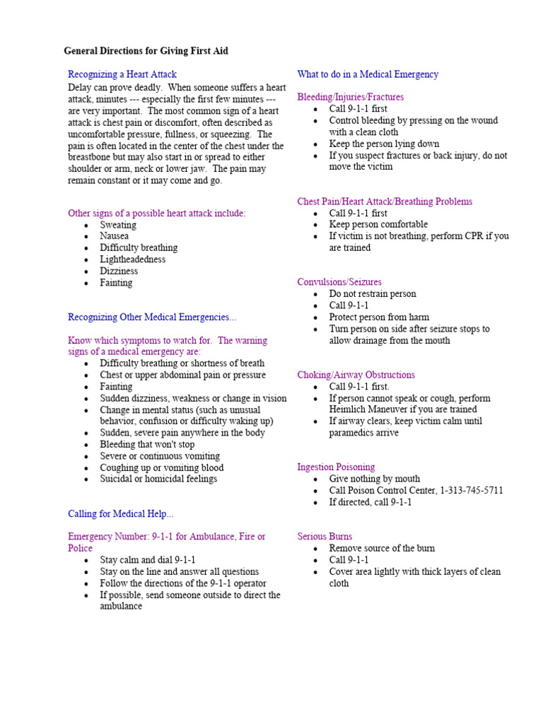 General Directions For Giving First Aid | PDF | Thorax | First Aid