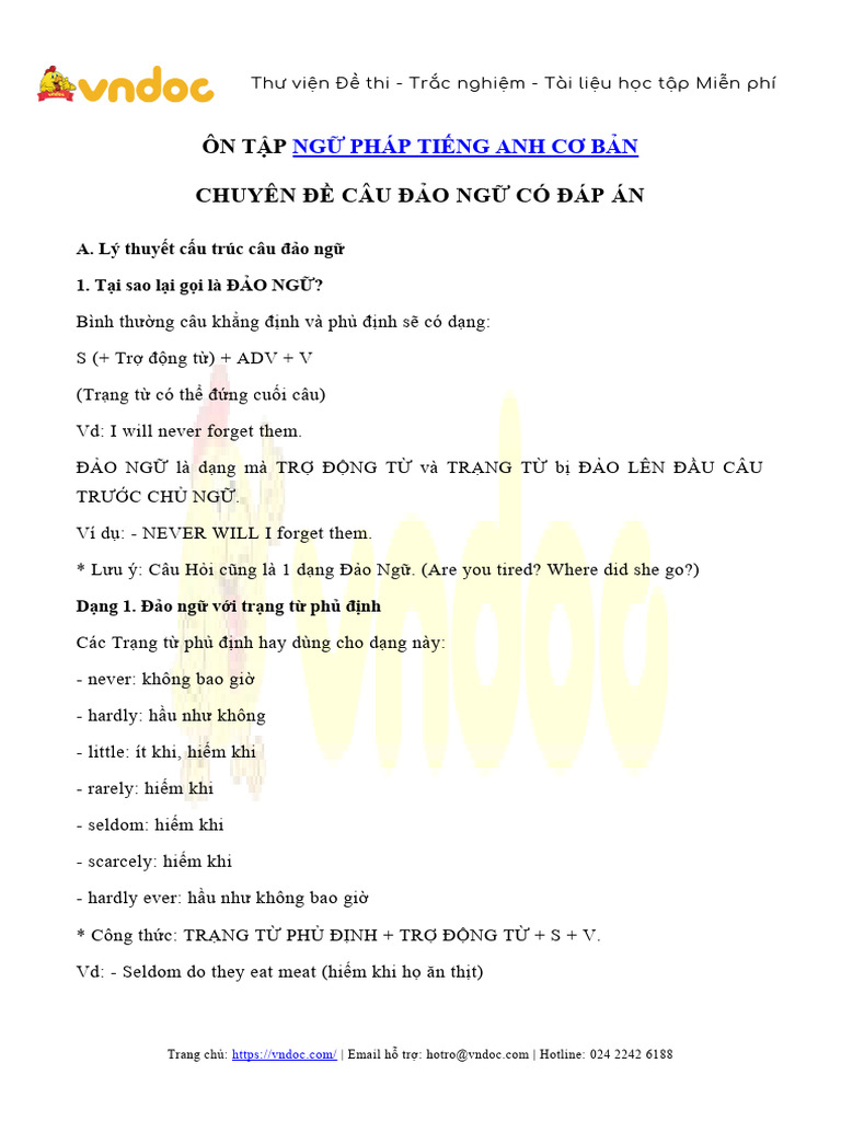 Cac Dang Dao Ngu Thuong Gap Trong Tieng Anh Co Bai Tap Dap An | PDF