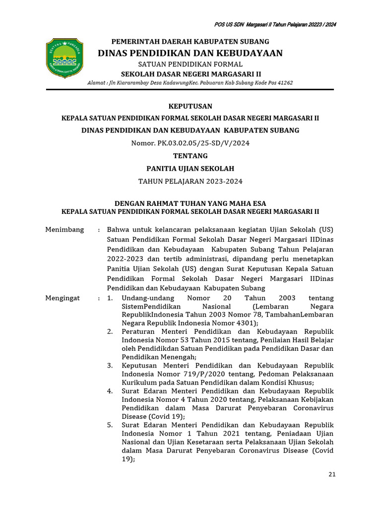 Lam 1. SK PANITIA US 20-21 | PDF