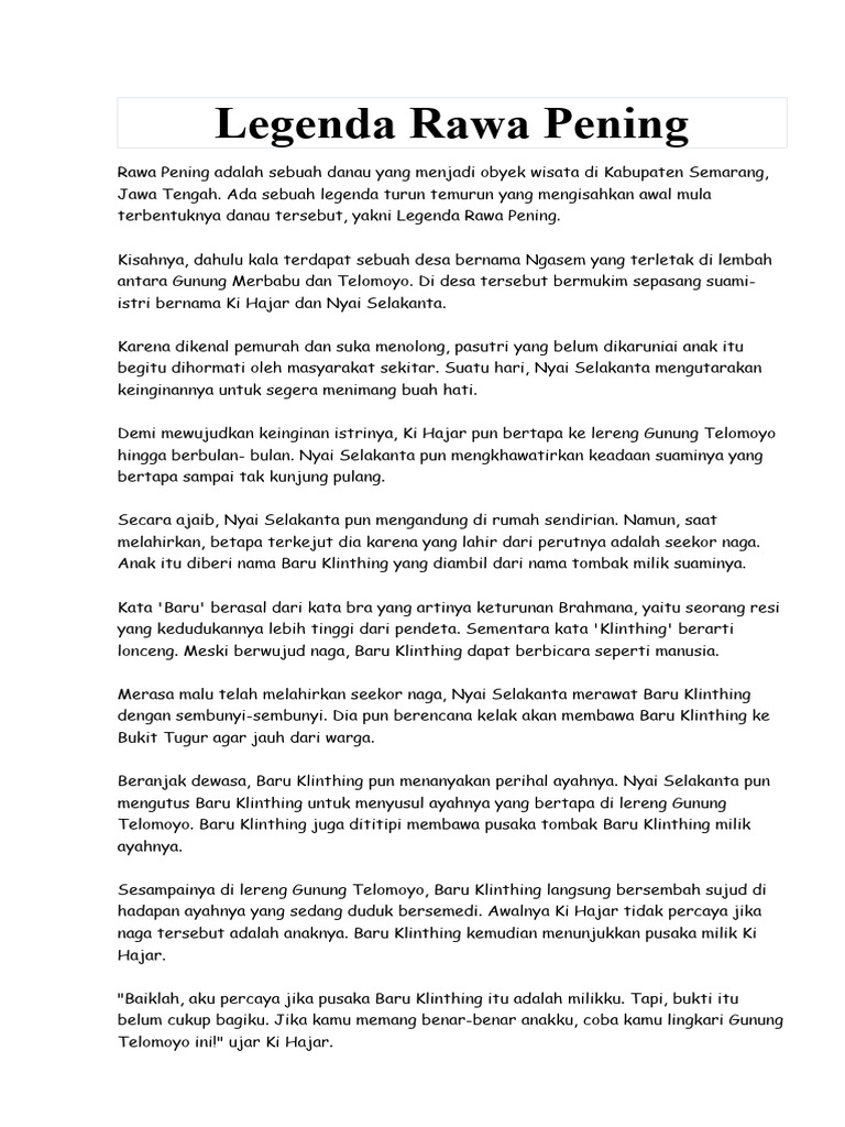 Legenda Rawa Pening | PDF