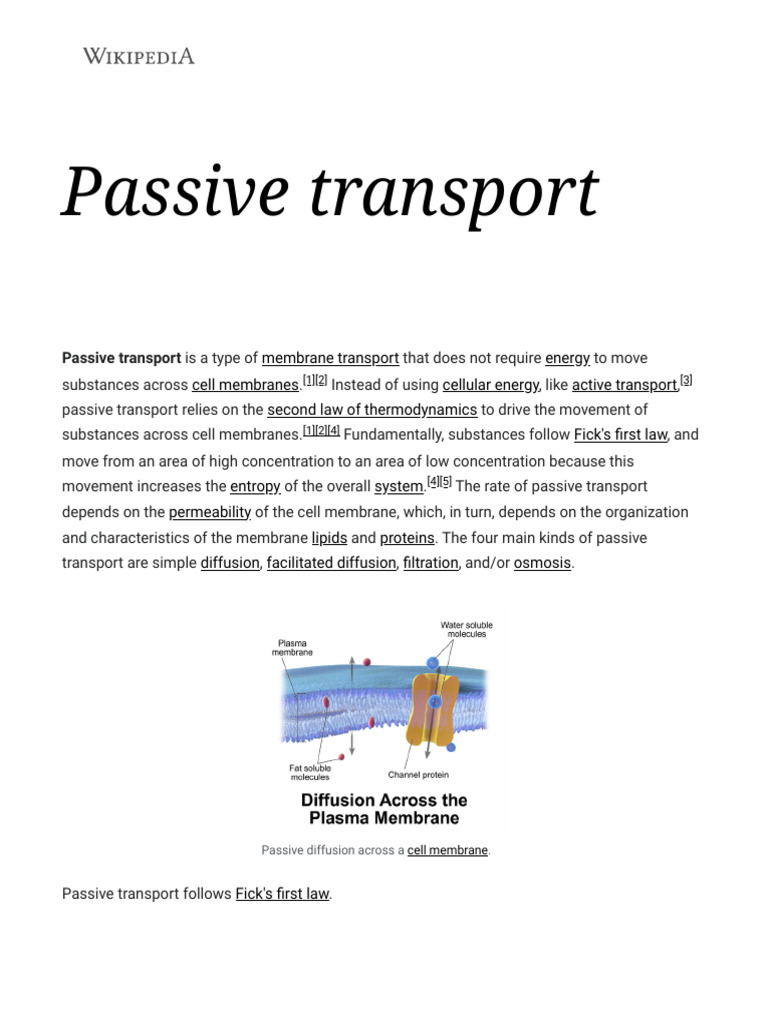 Passive Transport - Wikipedia | PDF | Chemistry | Applied And ...