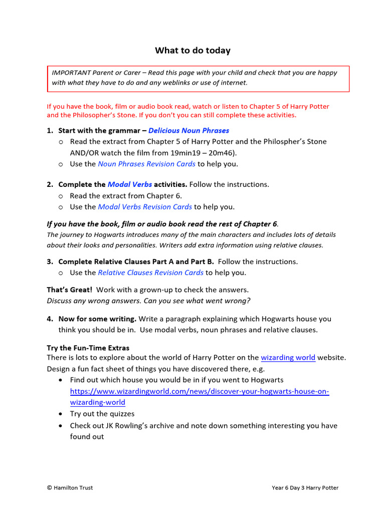 Year 6 Harry Potter Grammar Activities | PDF | Harry Potter | Verb