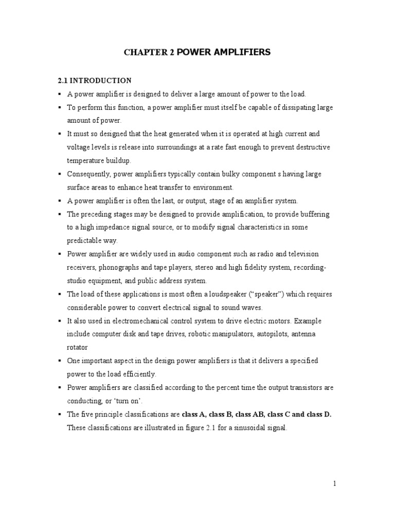 Chapter 2 Power Amplifiers | PDF | Amplifier | Bipolar Junction Transistor