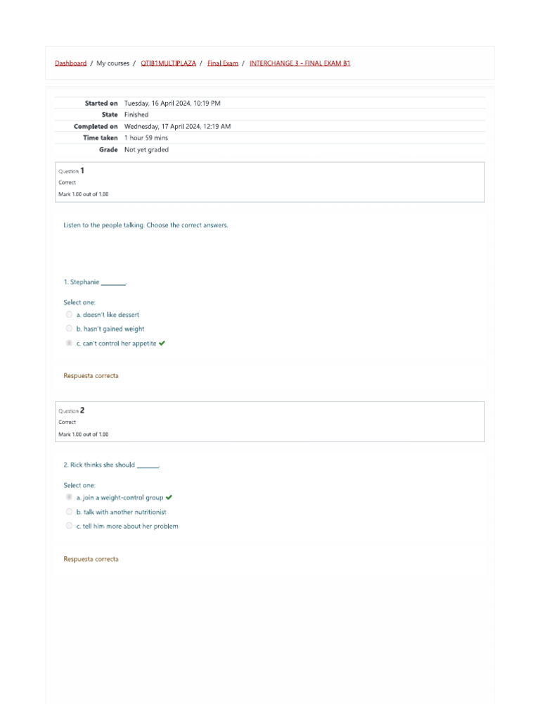 Final Exam B1 - Interchange 3 | PDF