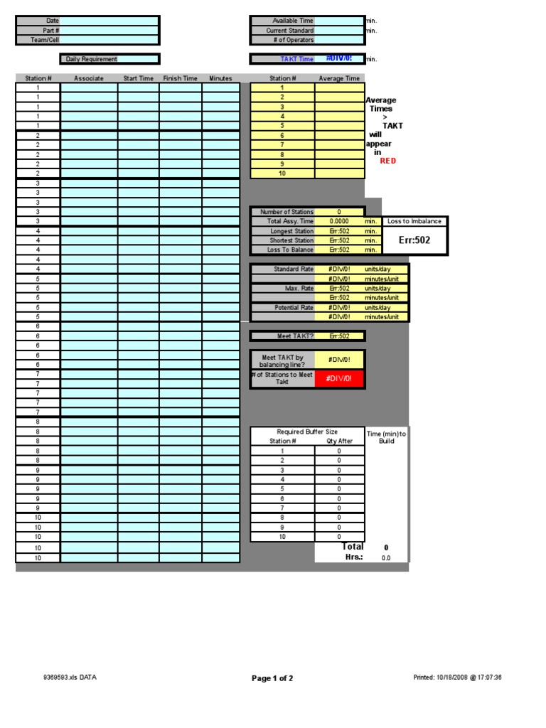 Line Balancing Sheet | PDF | Business