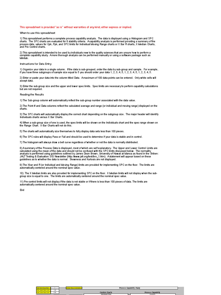 Process Capability Study Template | PDF | Spreadsheet | Skewness