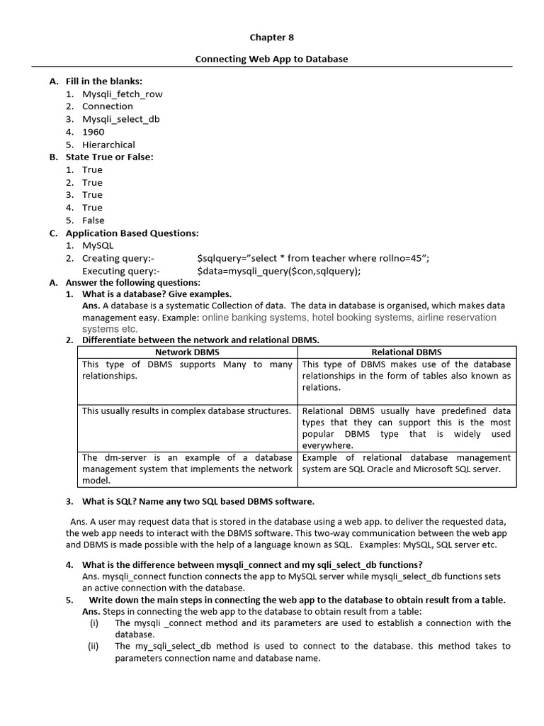 Subject - Computer, Exercise & Q.Ans. of Chapter 8 | PDF | Databases | Relational Database