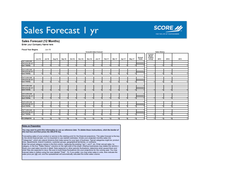 Sales Forecast Template Guide | PDF | Spreadsheet | Private Sector