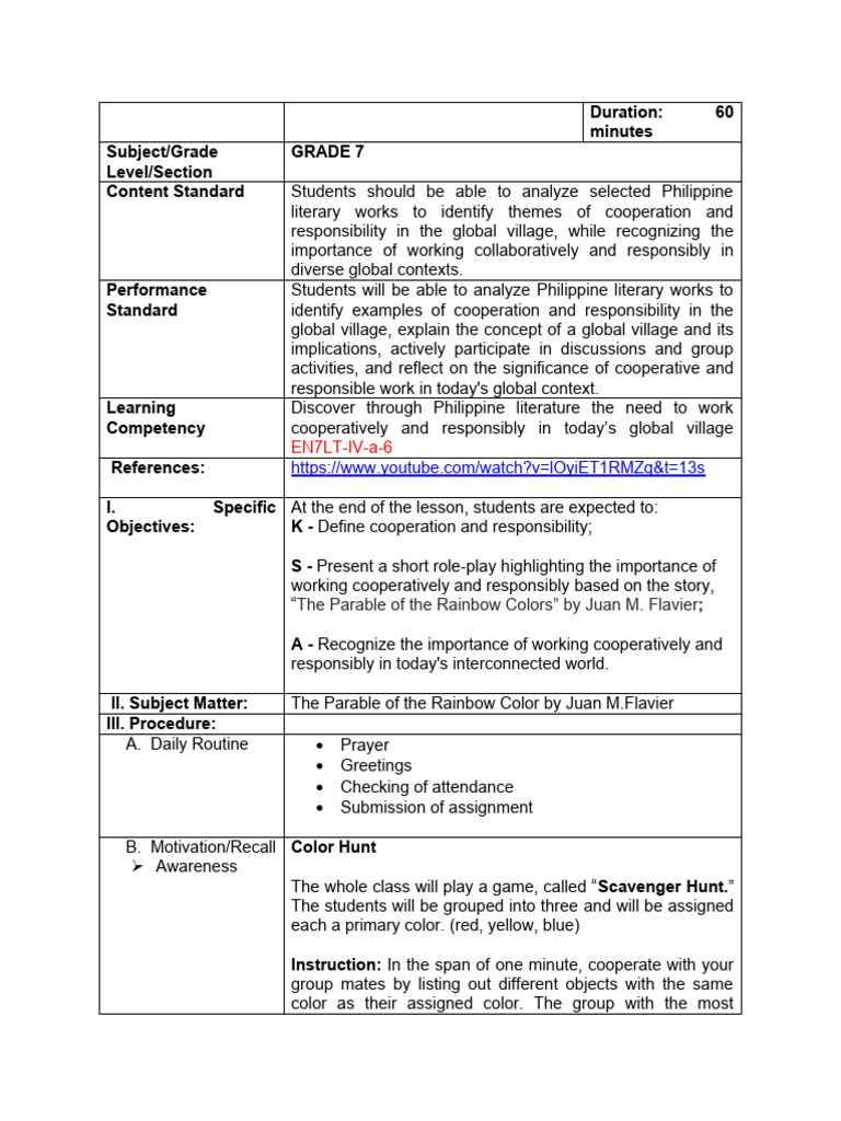 Grade 7 - Iplan - Discover Through Philippine Literature The Need To ...