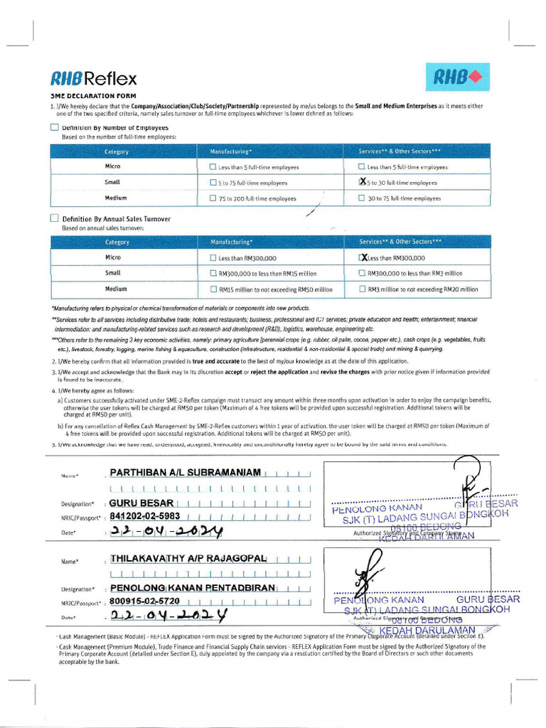 SJKT LDG SG Bongkok Sme Declaration Form | PDF
