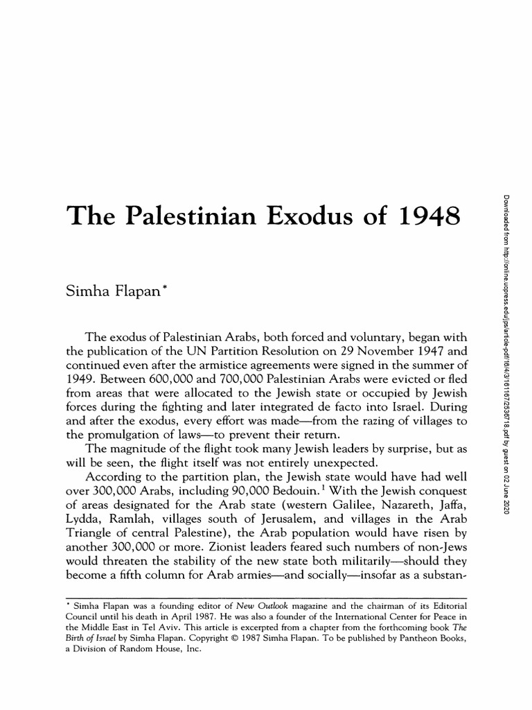 Flapan, Simha - The Palestinian Exodus of 1948 - Journal of Palestine ...