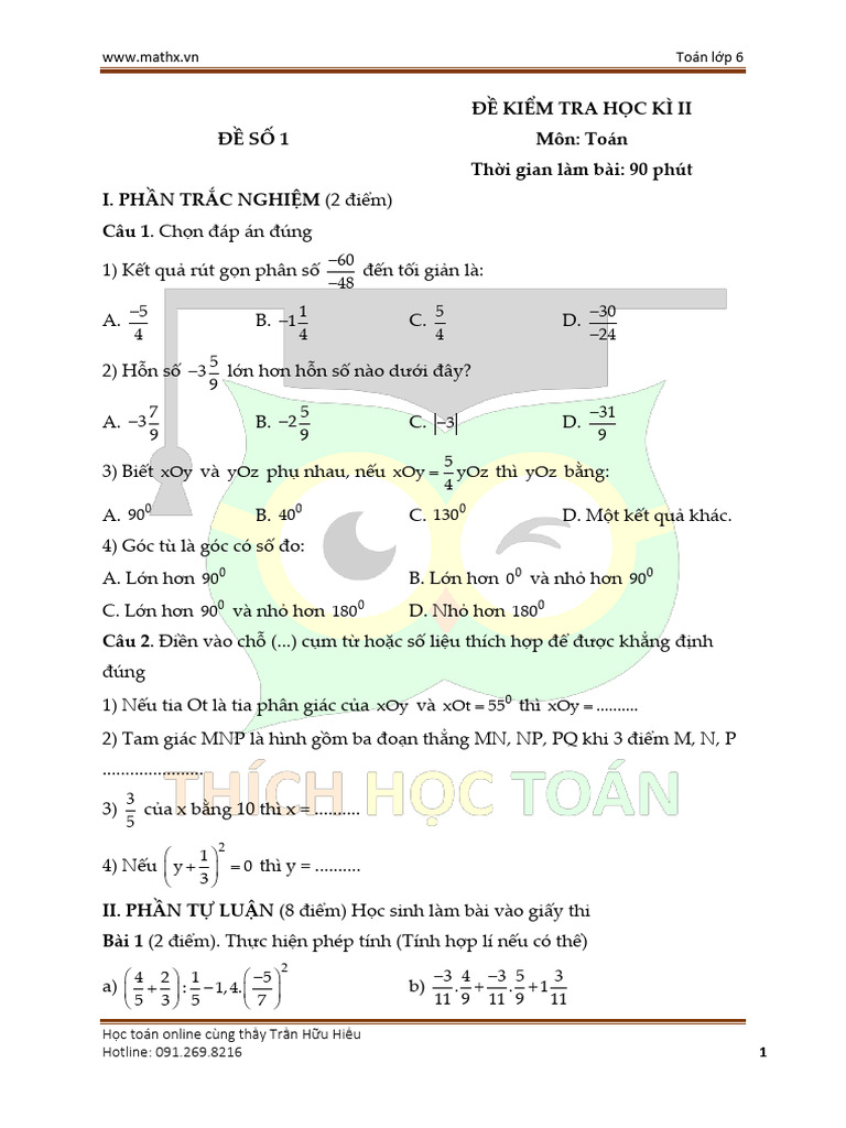 Tổng Hợp 10 Đề Thi Cuối Học Kì 2 Toán 6-Dapan | PDF