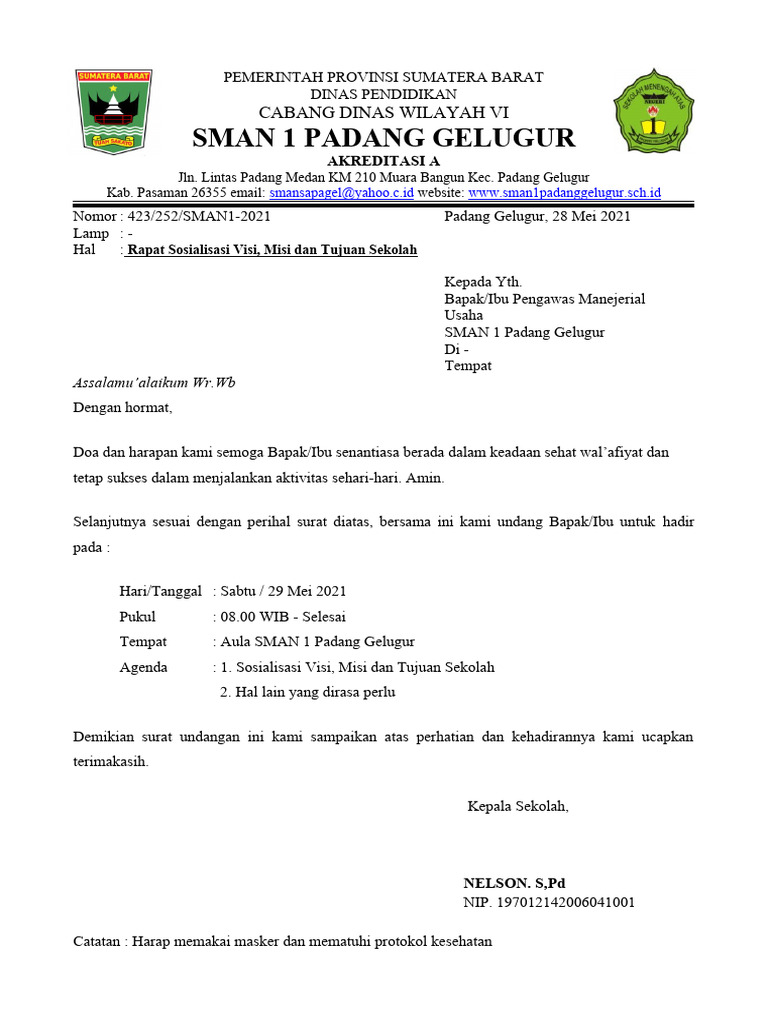 Undangan Rapat Visi, Misi Dan Tujuan Sekolah | PDF