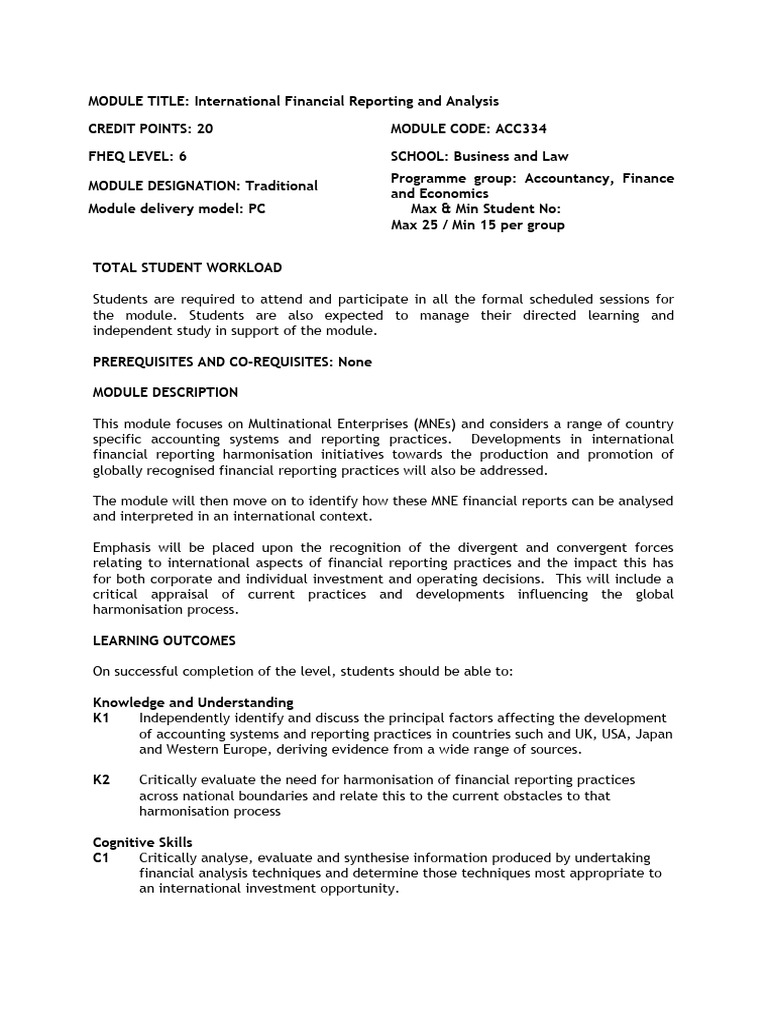 BCC600 - International Financial Reporting and Analysis | PDF ...