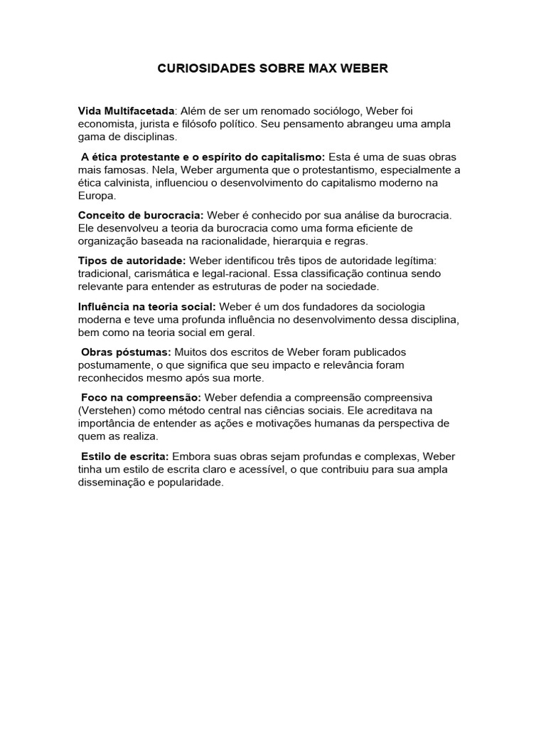 Curiosidades sobre Max Weber | PDF