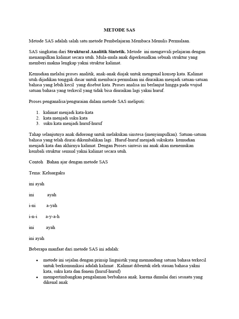 Metode SAS dalam Pembelajaran Membaca | PDF | Seni & Disiplin Bahasa ...