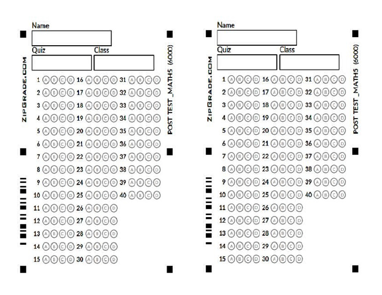 Answer Sheet Post Test Math | PDF