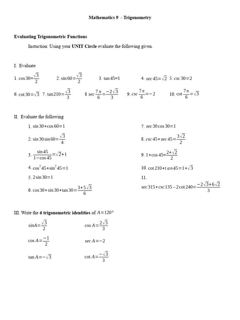 Asynchronous 4 2 Evaluating Trigonometric Functions Answer Key Download Free Pdf