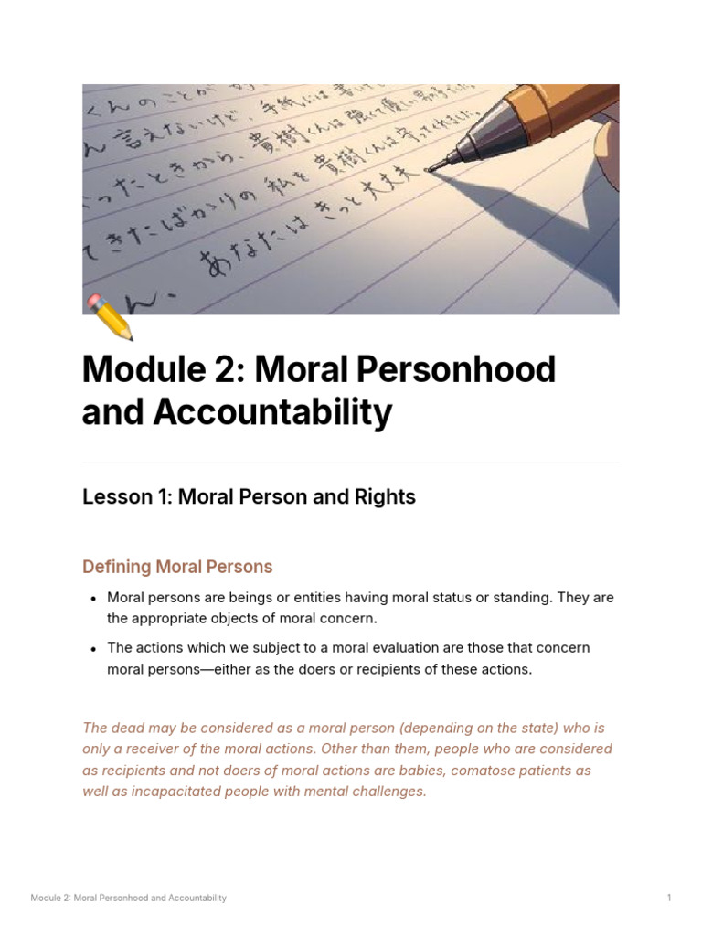 Module 2 Moral Personhood and Accountability | PDF | Accountability | Morality