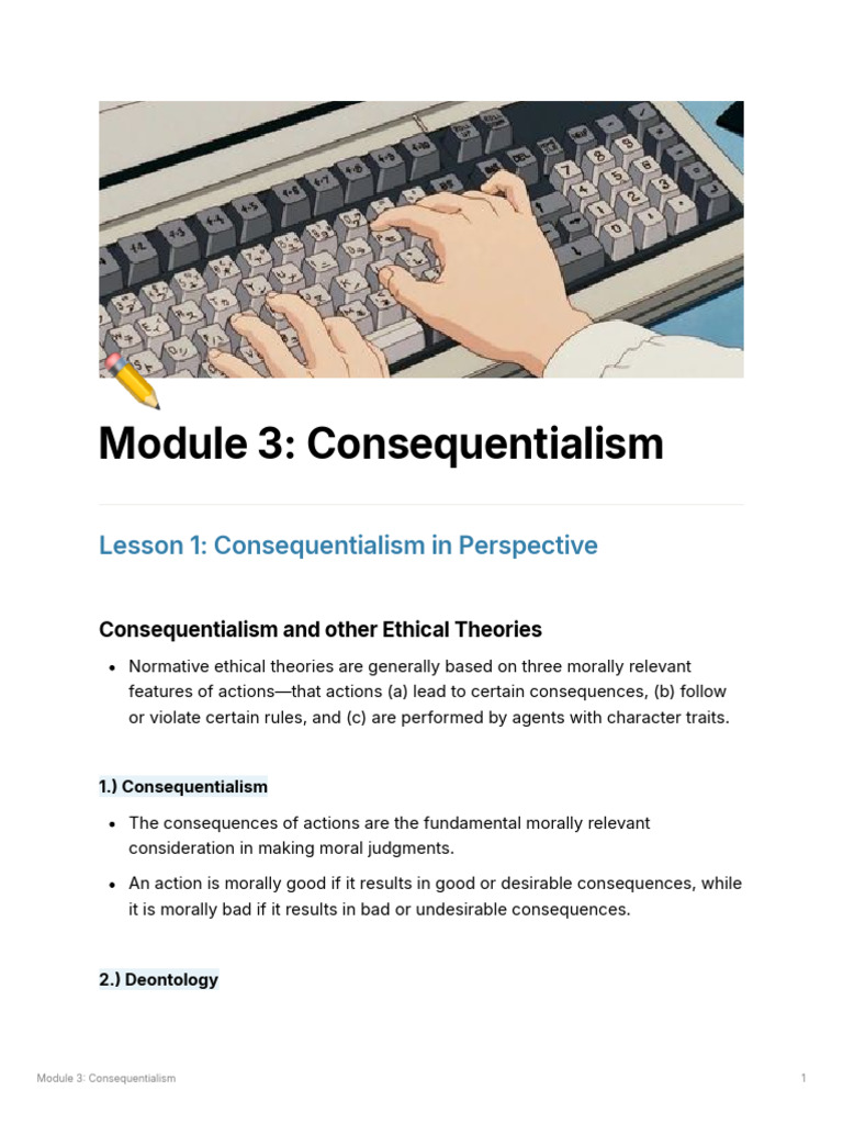 Module 3 Consequentialism | PDF | Utilitarianism | Pleasure