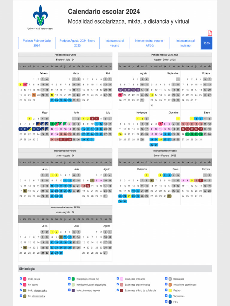 Calendario Escolarizado UV 2024 | PDF