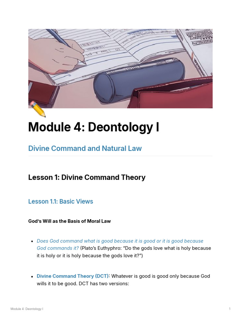 Module 4 Deontology I | PDF | Natural Law | Divine Command Theory