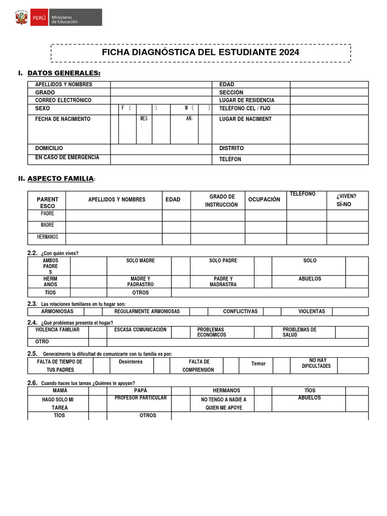 Ficha Diagnostica Del Estudiante 2024 (1) 2 4 | PDF