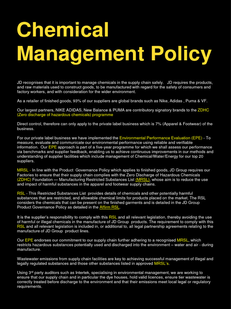 JD - Chemical-Management-Policy | PDF | Supply Chain