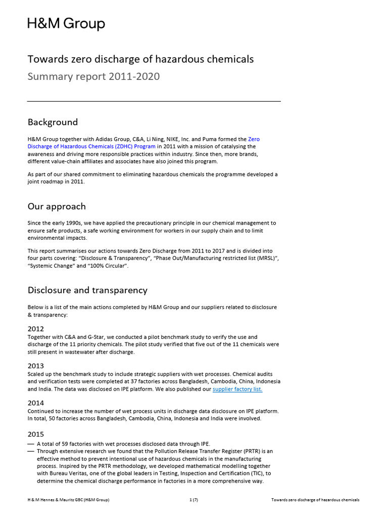 HM Group Towards Zero Discharge of Hazardous Chemicals | PDF | Textiles ...