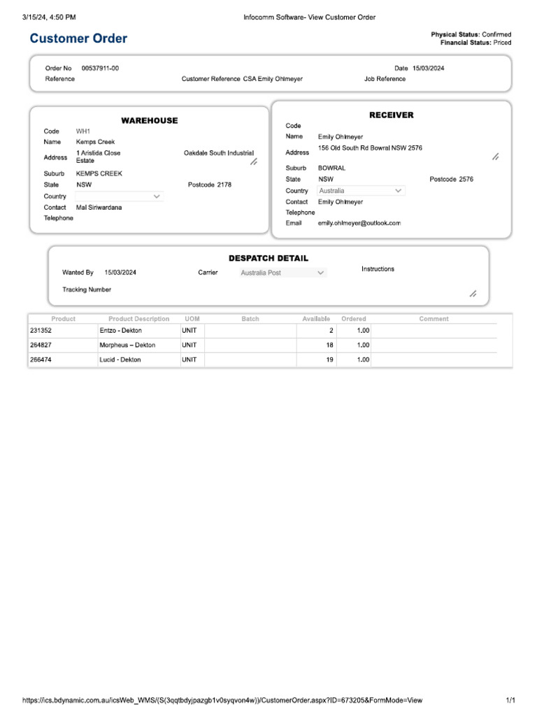 Emily Samples Order | PDF