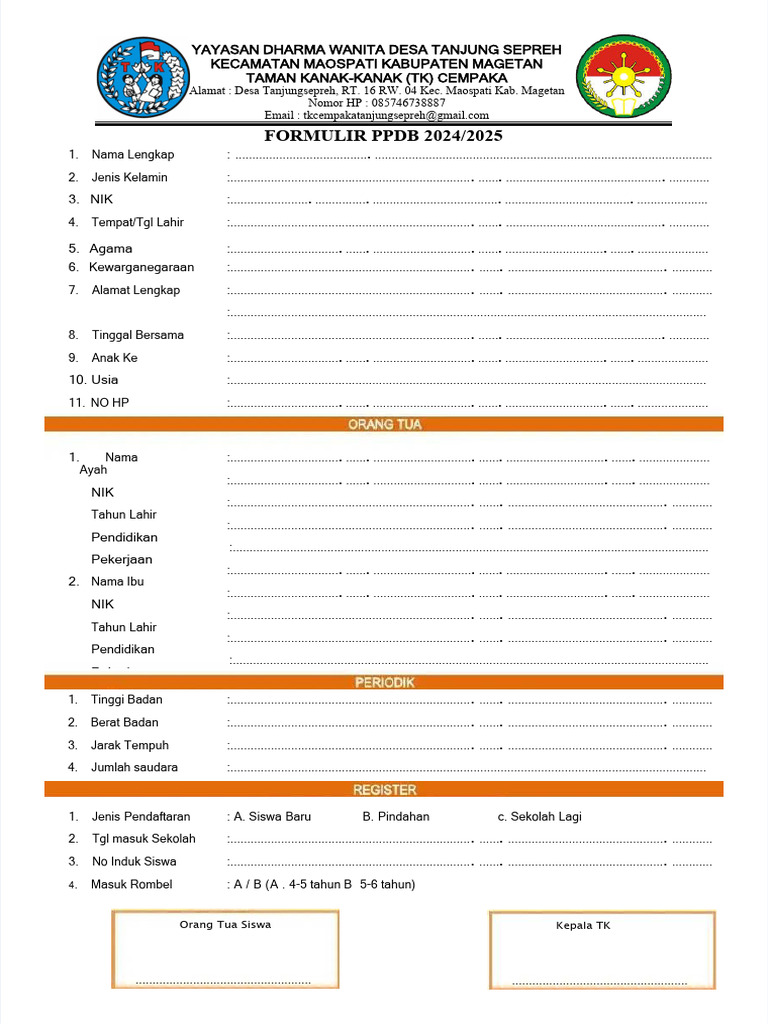 Formulir TK Cempaka | PDF | Karier & Perkembangan | Griya & Taman