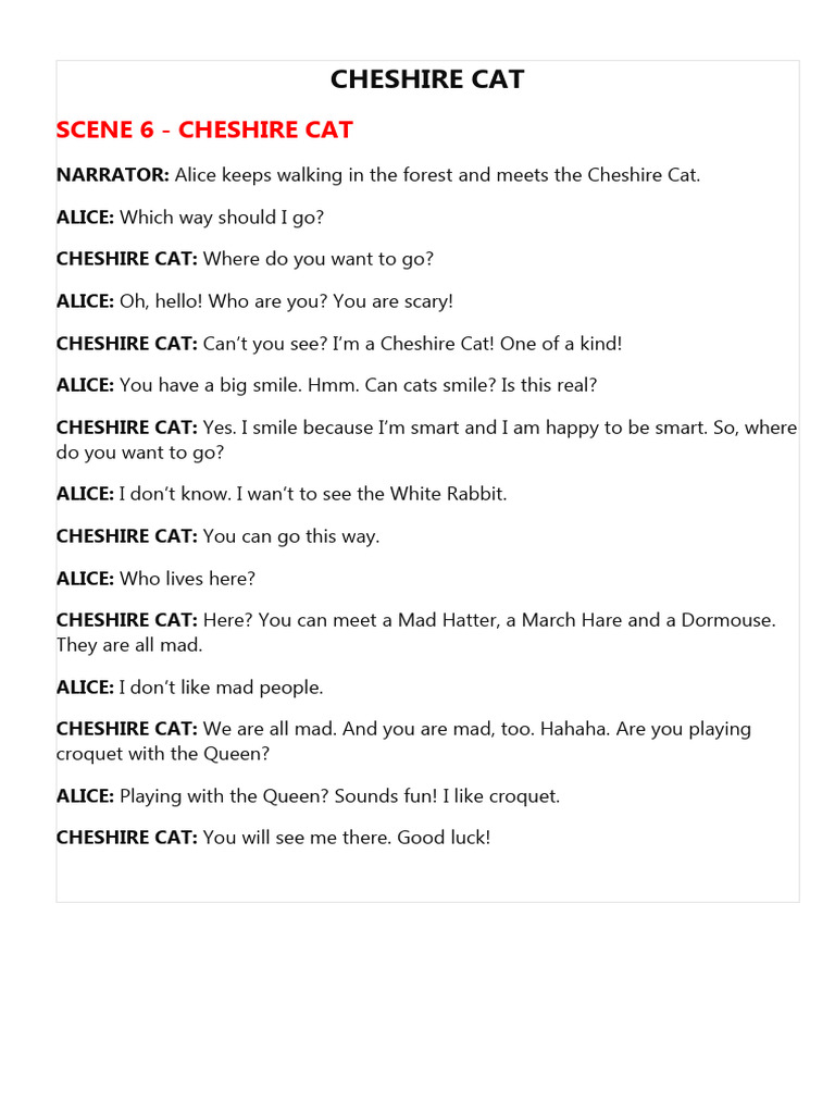 Alice Meets the Cheshire Cat Scene | PDF