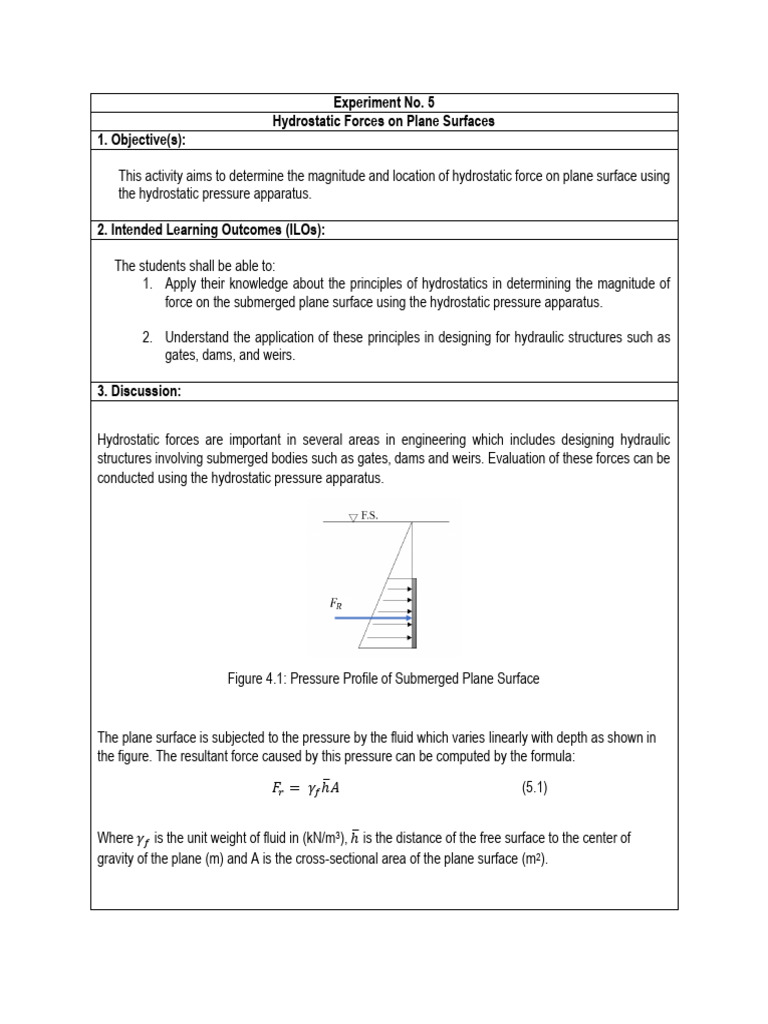 Hydrostatic Forces Experiment Guide | PDF | Force | Pressure