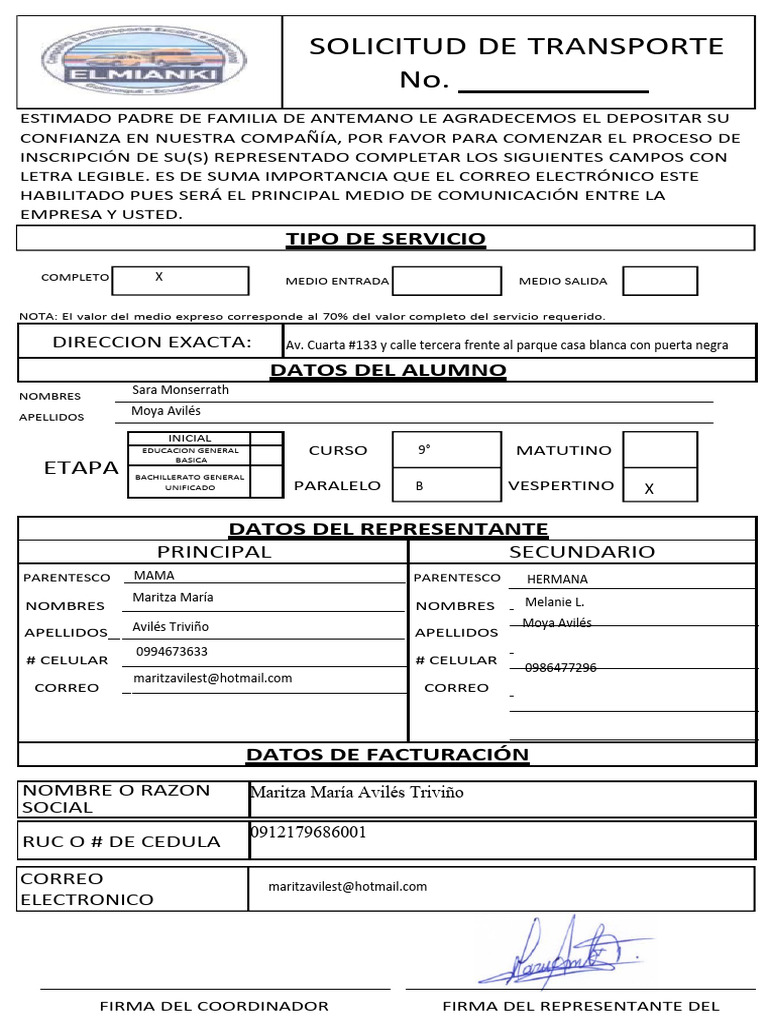 Solicitud de Transporte 2024-2025 | PDF