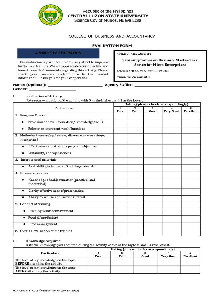 Evaluation Form | PDF | Evaluation | Cognitive Science