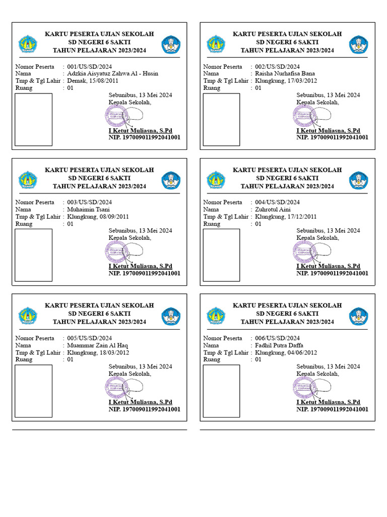 Kartu Peserta Ujian Sekolah | PDF