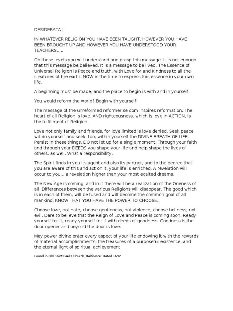 Desiderata II: A Call to Universal Love | PDF