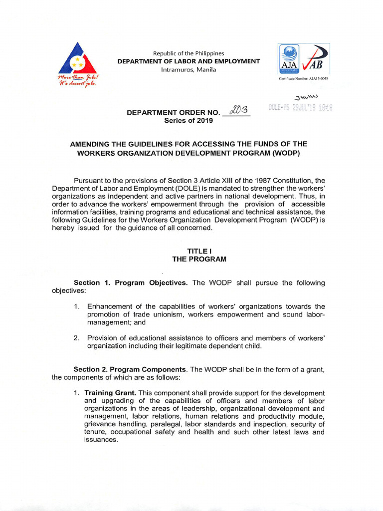Department Order No. 203-19 Amending The Guidelines For Accessing The ...